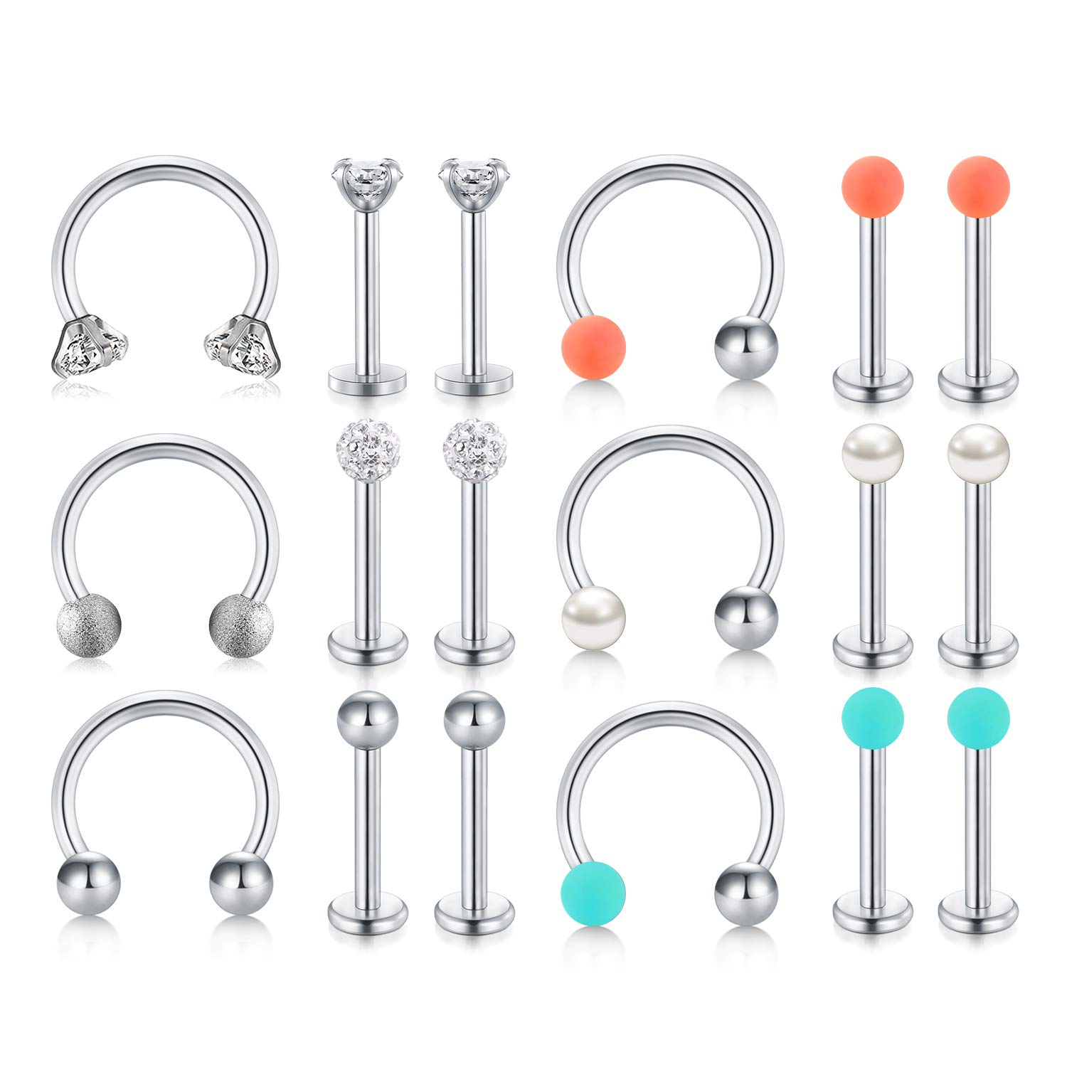 AVYRING 16g Surgical Steel Lip Ring Labret Studs Monroe Mudusa Piercing Jewelry Tragus Helix Conch Cartilage Earrings 8mm 24pcs