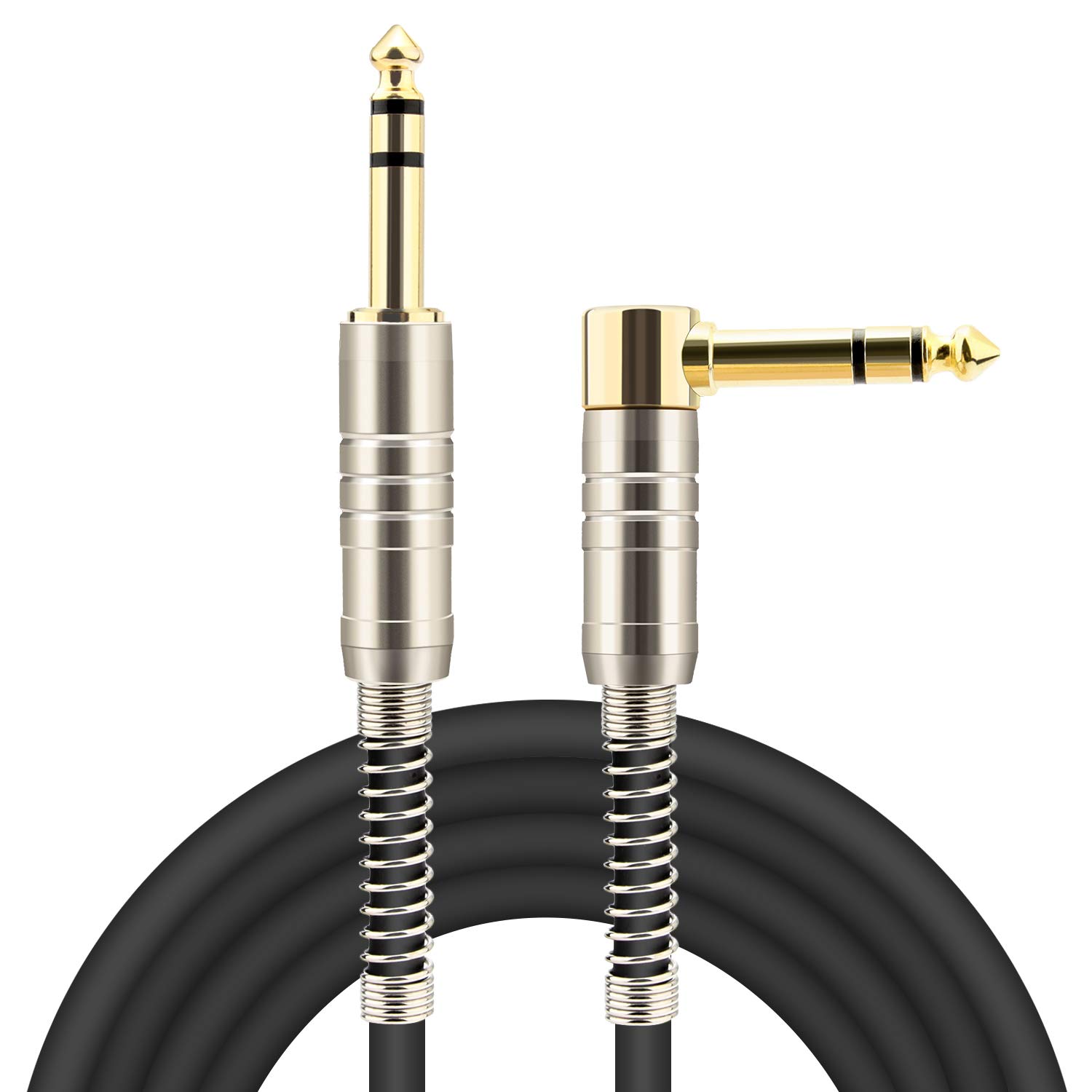 JOLGOO 1/4 inch TRS Cable, Straight to Right Angle 1/4 Inch 6.35mm Stereo Audio Cable for Studio Monitors,Mixer,Yamaha Speaker/Receiver, 10 Feet