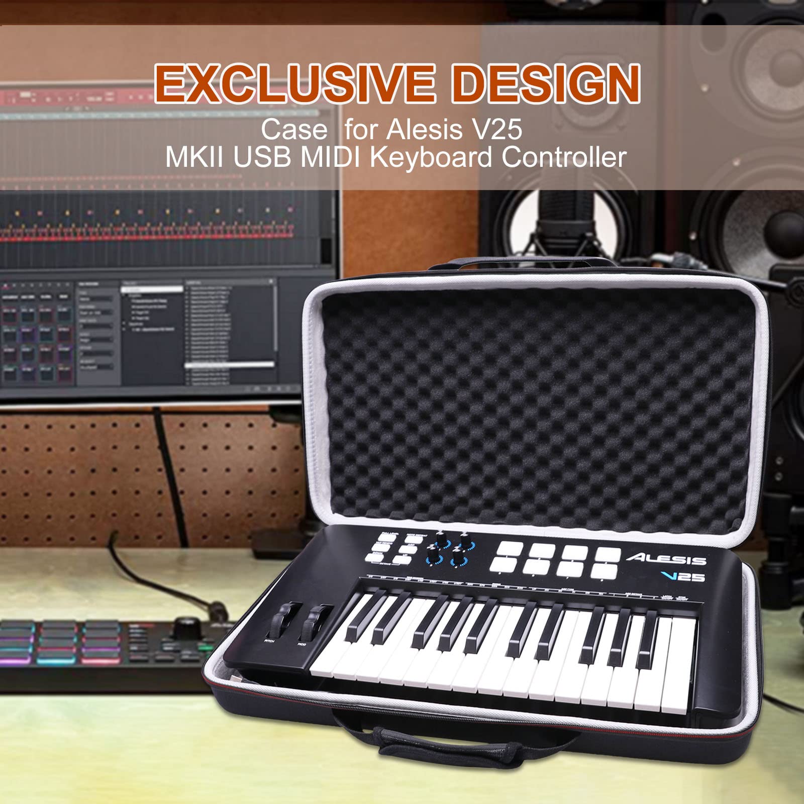 LTGEM Controller Case for Alesis V-Mini - 25-Key USB MIDI Keyboard Controller, Hard Storage Travel Protective Carrying Bag