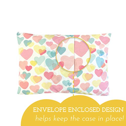 Toddler Pillow with Toddler Pillowcase - Soft Hypoallergenic - Best Pillow for Kids! Better Neck Support and Sleeping! Better Naps in Bed, a Crib, or at School! Makes Travel Comfier! (Hearts)