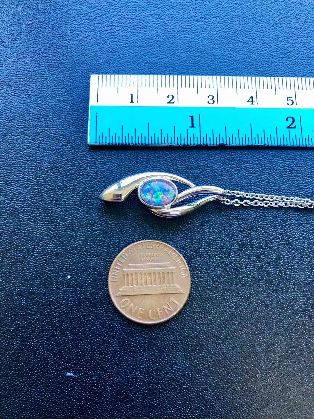 Australian Triplet Opal Necklace - Genuine Australian Triplets Opal Necklace Pendant in Sterling Silver White Gold Plated Women's Jewelry (Multi Color)