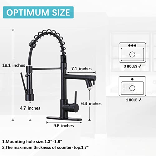 KZH Kitchen Sink Faucet with Pull Down Sprayer,Single Handle Two Spout Kitchen Faucets with LED Light,Matte Black,Stainless Stee