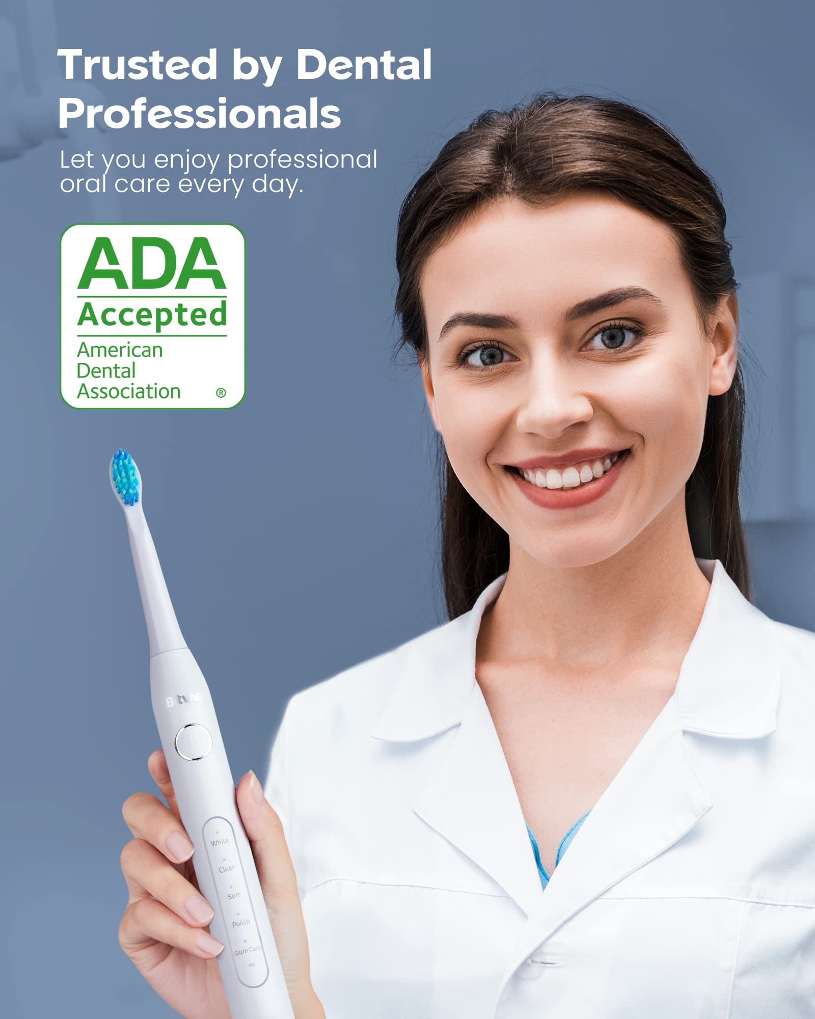 Bitvae Sonic Electric Toothbrush Electronic Toothbrush for Adults with 8 &4 Brush Heads, Travel Rechargeable Power Toothrush for 30 Days Using, Ultrasonic Toothbrush with 5 Modes and Timer (White)