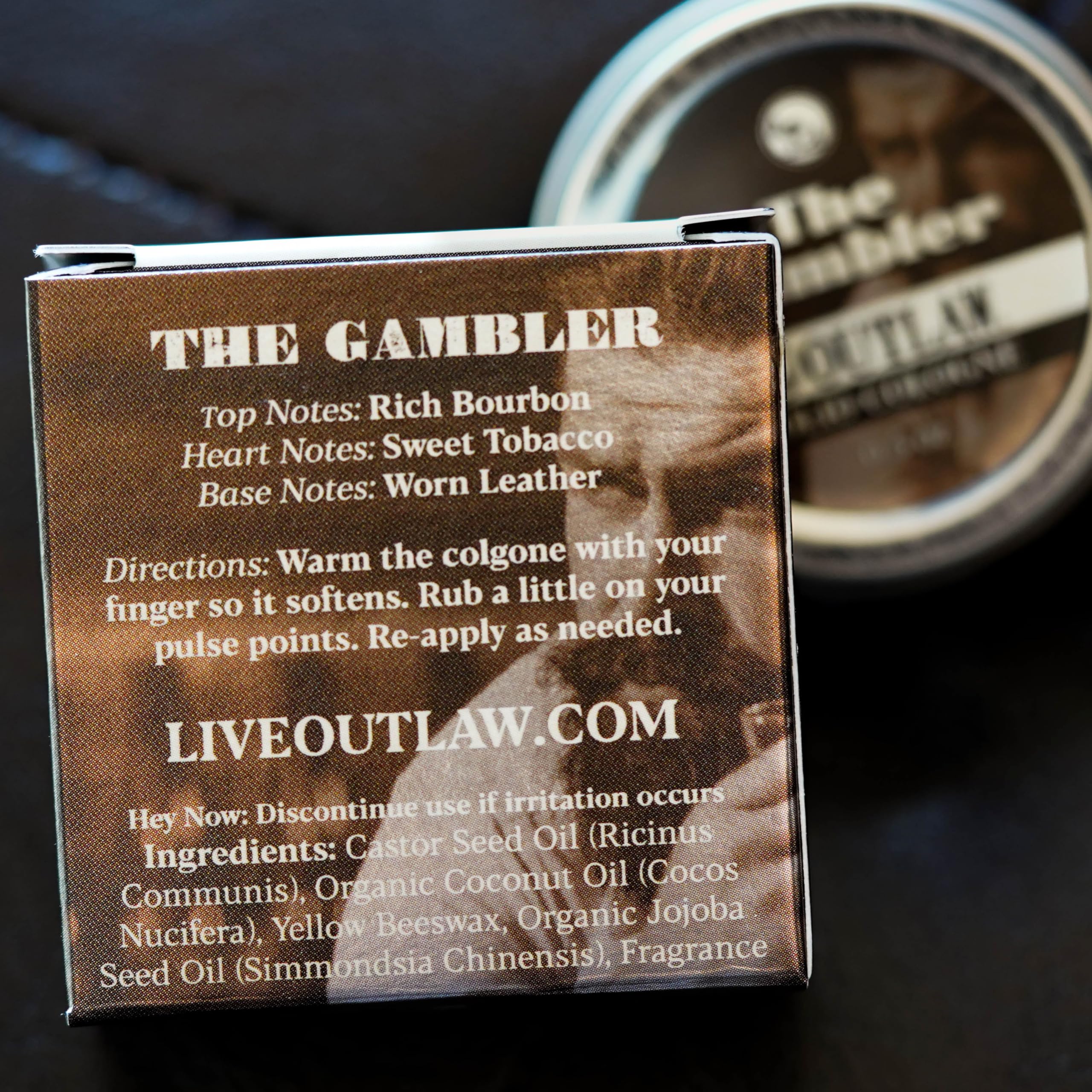 The Gambler Bourbon-Inspired Solid Cologne - Whiskey, Old-fashioned Tobacco, and a Hint of Leather in a Pocket-Sized Tin - Men’s or Women’s Cologne - Outlaw