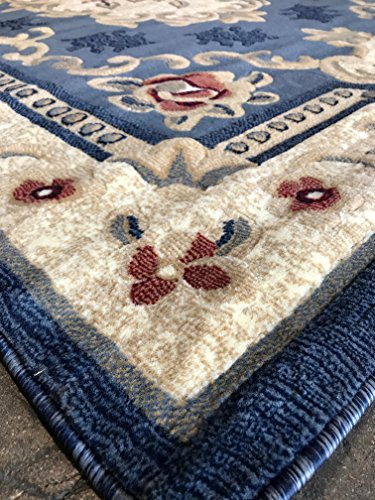 Traditional Aubusson Persian Area Rug Light Blue with Red Design 507 (5 Feet 3 Inch X 7 Feet 2 Inch)