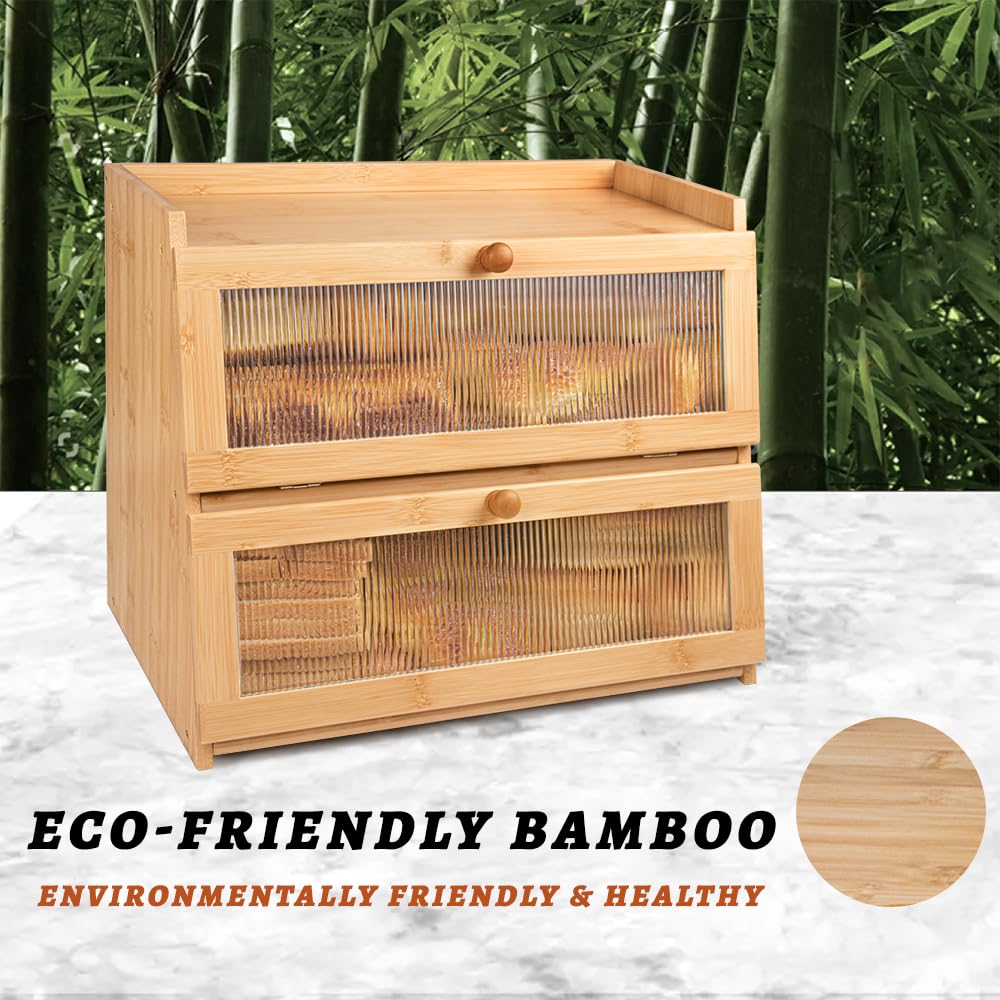 Beavtaens Bread Box, Bamboo Bread Box for Kitchen Countertop, Large Capacity Bread Storage, Bread Container for Kitchen Corner & Living Room & Dining Table (Natural Wood)