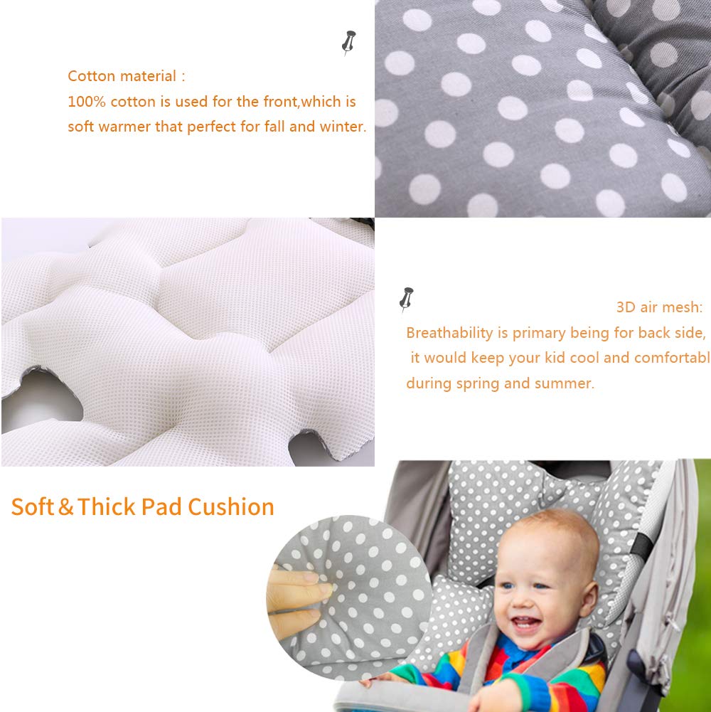 Baby Seat Pad Liner for Stroller, Breathable 3D Air Mesh Cotton Cushion Pad (Gray Point)