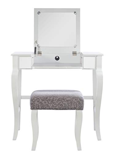 Linon Silver Harper Vanity Set, 32" W x 18" D x 46.75" H