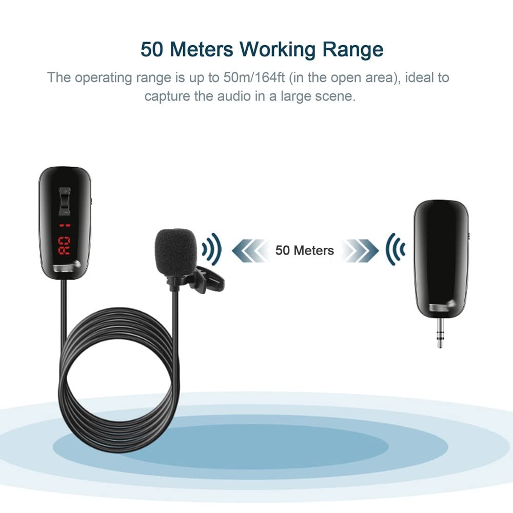 BHVXW Lavalier Microphone Mini Lapel Recording Live Streaming Microphone 50UHF for Camcorder Smartphone Laptop 50m Range