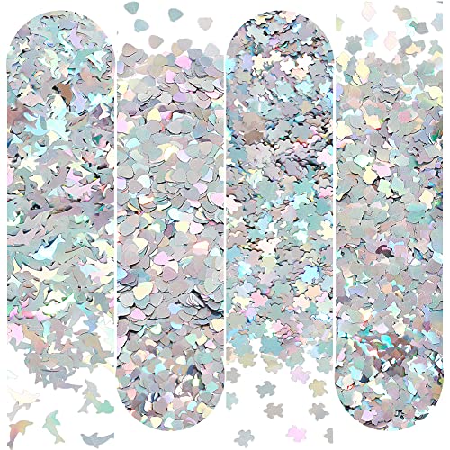 OLYCRAFT 48g 4 Styles Ocean Theme Nail Sequins Nail Art Glitter Sequin Dolphin Fish Resin Epoxy Fillters Art Craft Paint Glitters for DIY Crafting Nail Art Phone Case Manicure Decorations