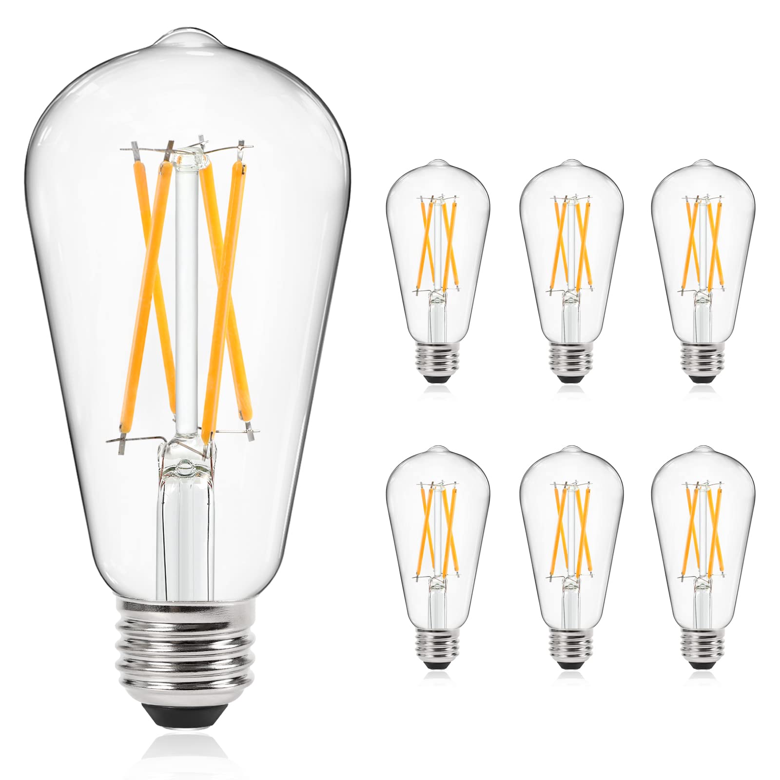 Ascher Dimmable E26 Vintage LED Edison Bulbs, 60 Watt Equivalent, Warm White 2700K, CRI 95+, Clear Glass Filament Light Bulbs for Chandeliers,Ceiling Fan,Pendant,Wall sconces, Pack of 4