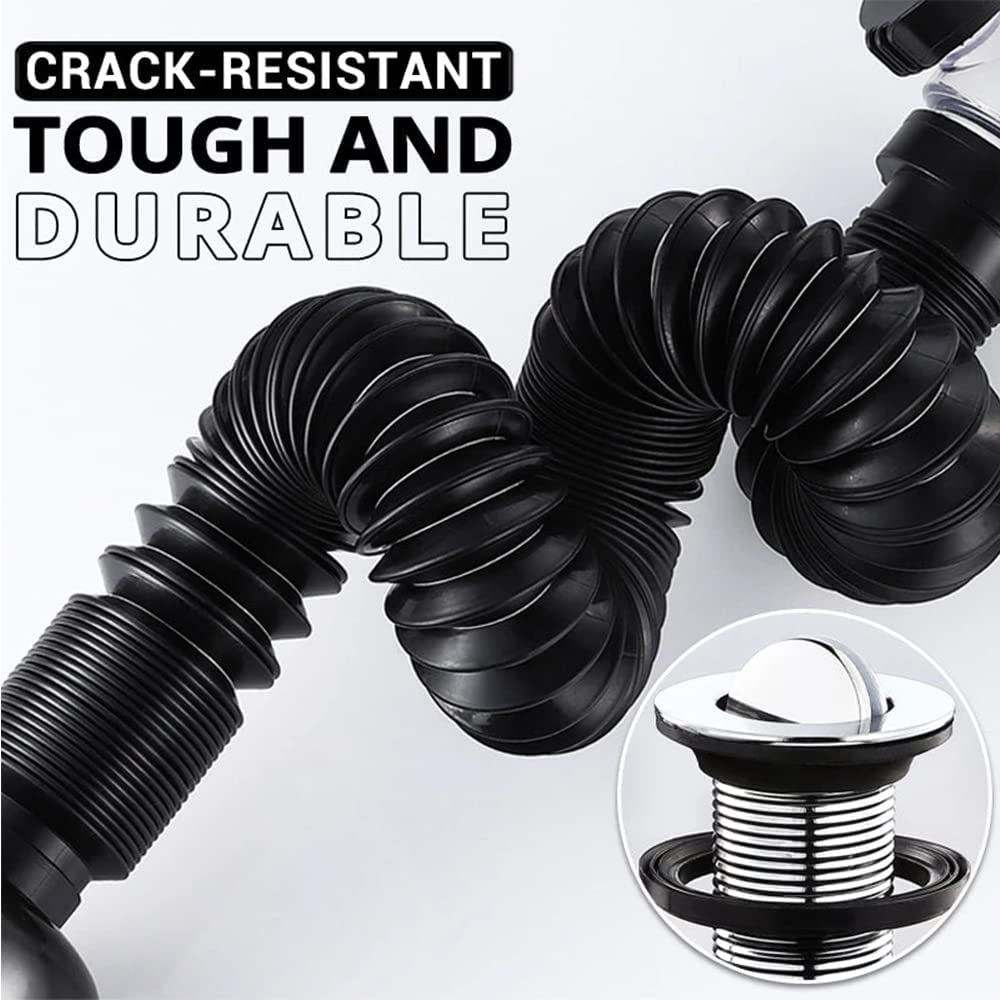 Bathroom Sink Drain Kit with Flexible Expandable P-Trap Sink Drain Pipe Tube Anti-Odor Bathroom Sink Drain Pipe for 1-1/4",1-1/2" and 2'' Drain Hole