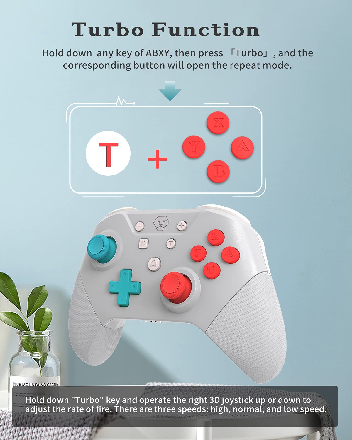 AOLION Switch Pro Controller, Wireless Switch Controller for Nintenndo Switch/Switch Lite Built-in 620mAh Battery, Supports Gyro Axis, Turbo, NFC Amibo Function, Wake-Up and Dual Vibration (Grey)