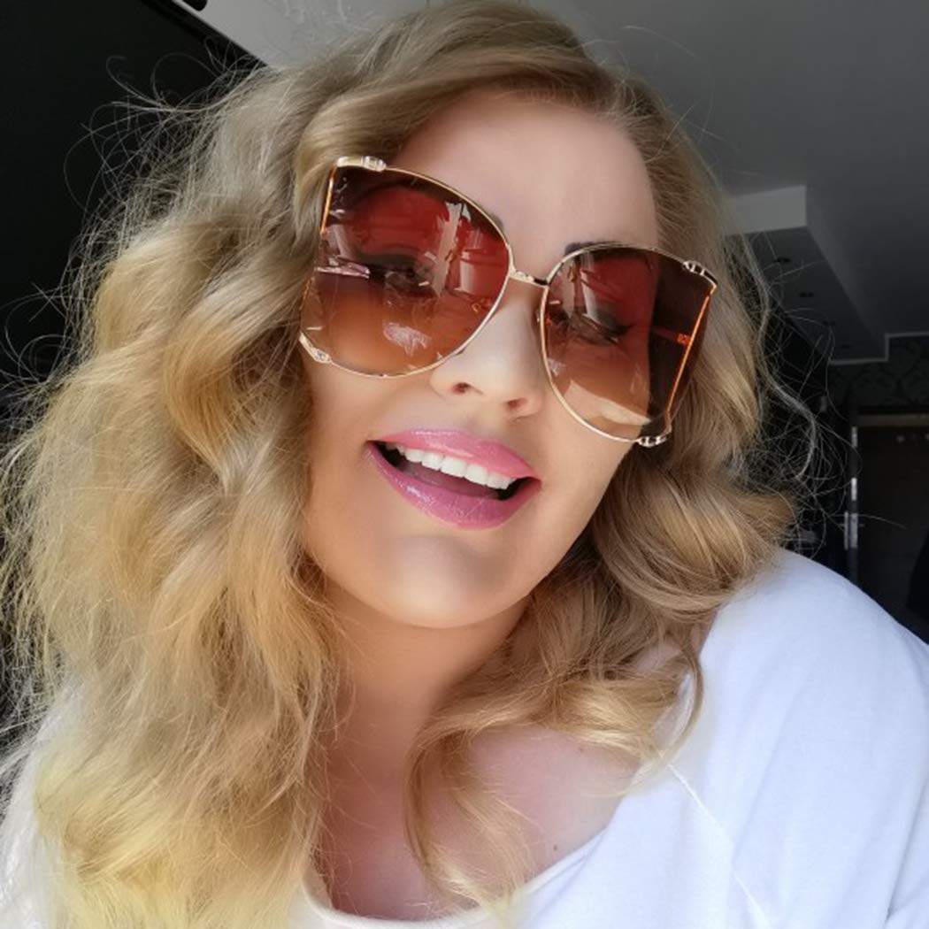 Armear Women Oversized Semi Rimless Sunglasses Retro Gold Metal Frame Brown Lens Fashion Pearl Design 64mm