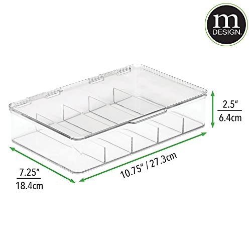 mDesign Plastic Divided First Aid Storage Box Kit with Hinge Lid for Bathroom, Cabinet, Closet - Organize Medicine, Ointments, Adhesive Bandages - 5 Sections, Ligne Collection, Clear