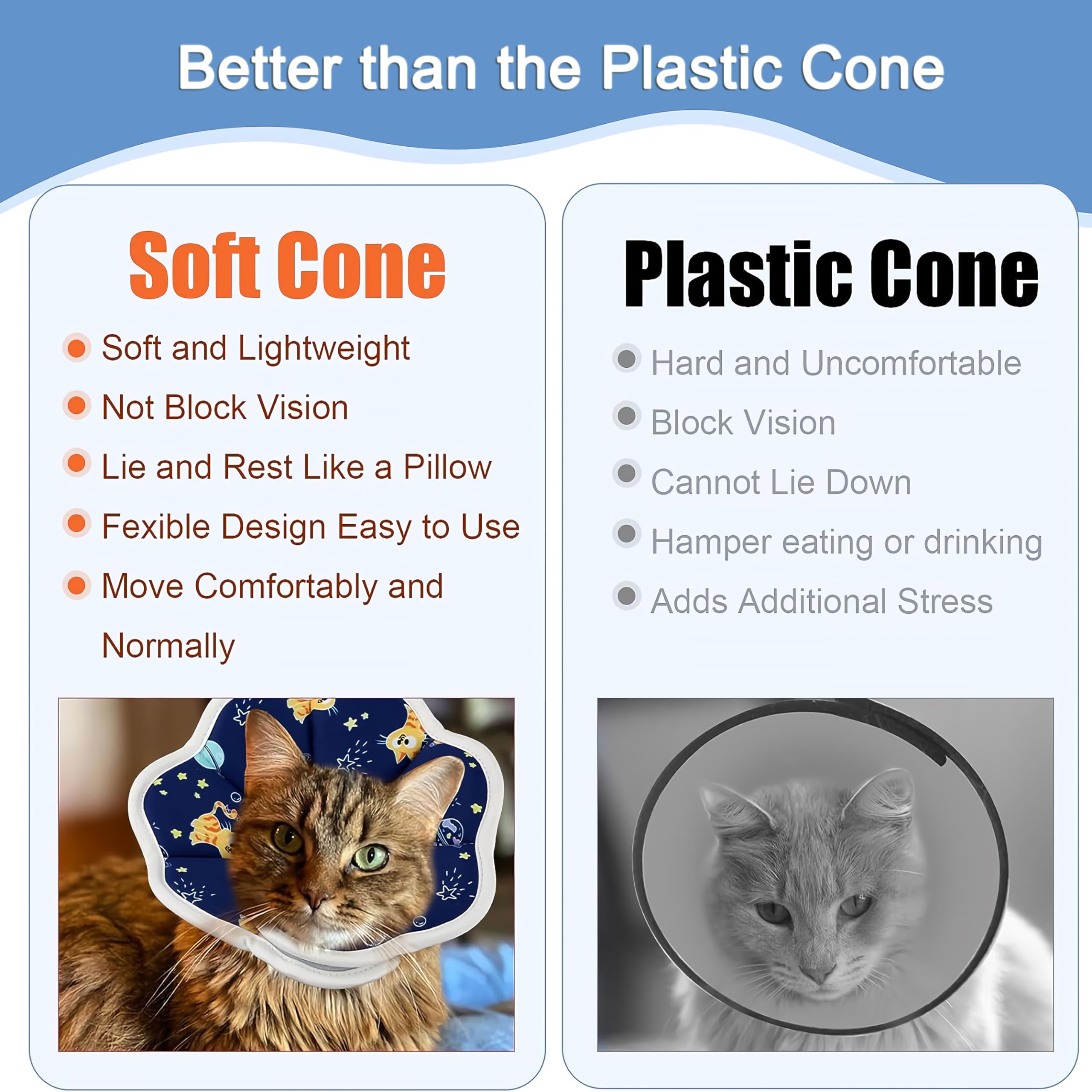 Cat Recovery Collar Soft,Adjustable Pet Cone Collar for After Surgery,Lightweight Elizabethan Collar for Cats Kitten Puppies Prevent from Licking (S)