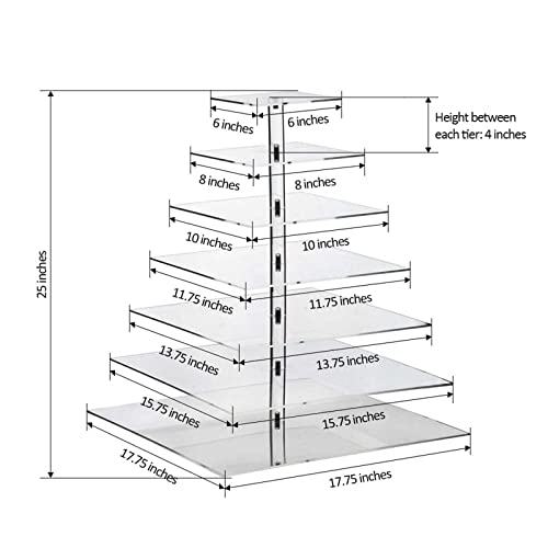 TABLECLOTHSFACTORY 7 Tier Square Heavy Duty Acrylic Crystal Glass Clear Cupcake Dessert Decorating Stand for Birthday Xmas Party Wedding