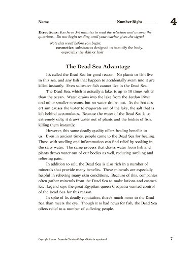 Read and Comprehend 6 Skill Sheets - Abeka 6th Grade 6 Reading Comprehension Student Activity Book