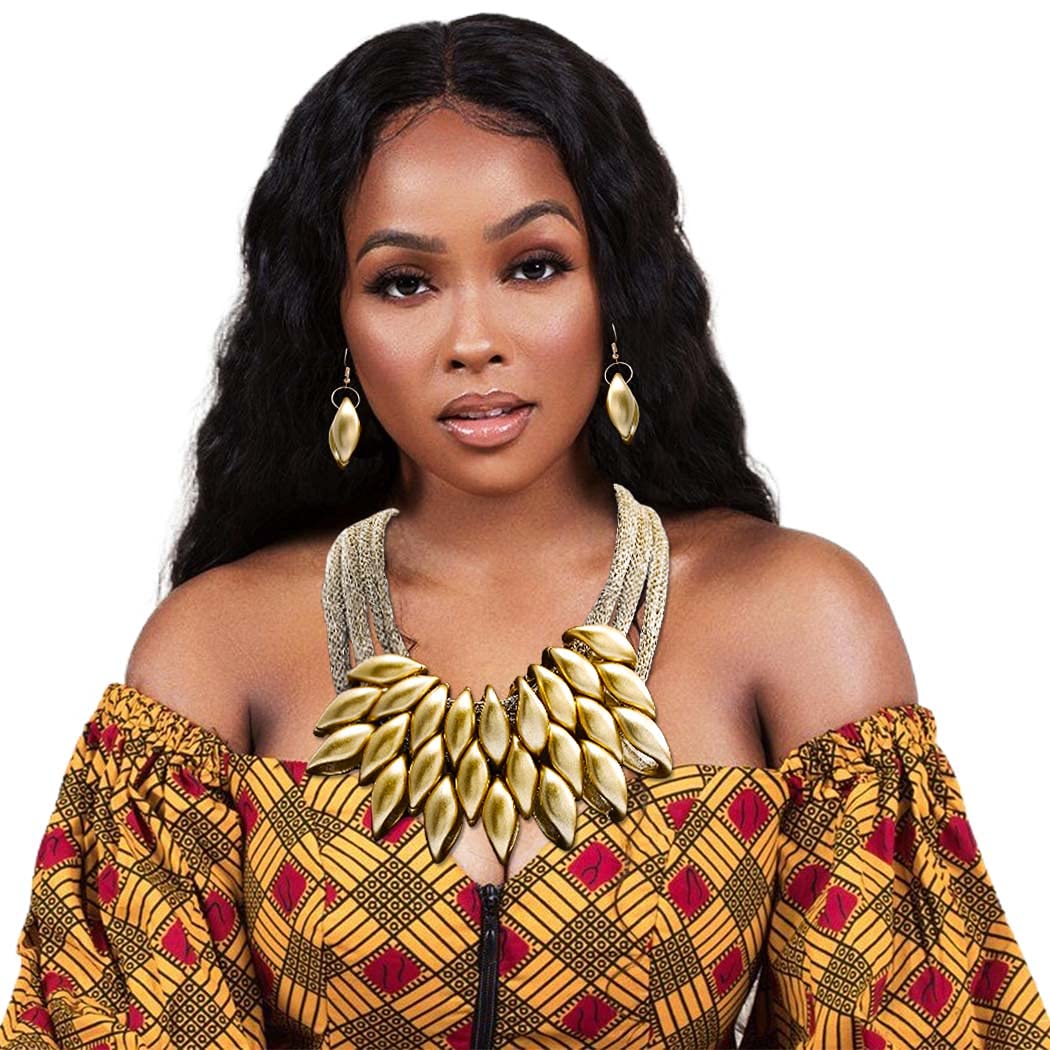 Barode African Bib Choker Necklaces Gold Statement Necklace Collar Chunky Choker National Tribal Necklace Jewelry for Women(Gold)