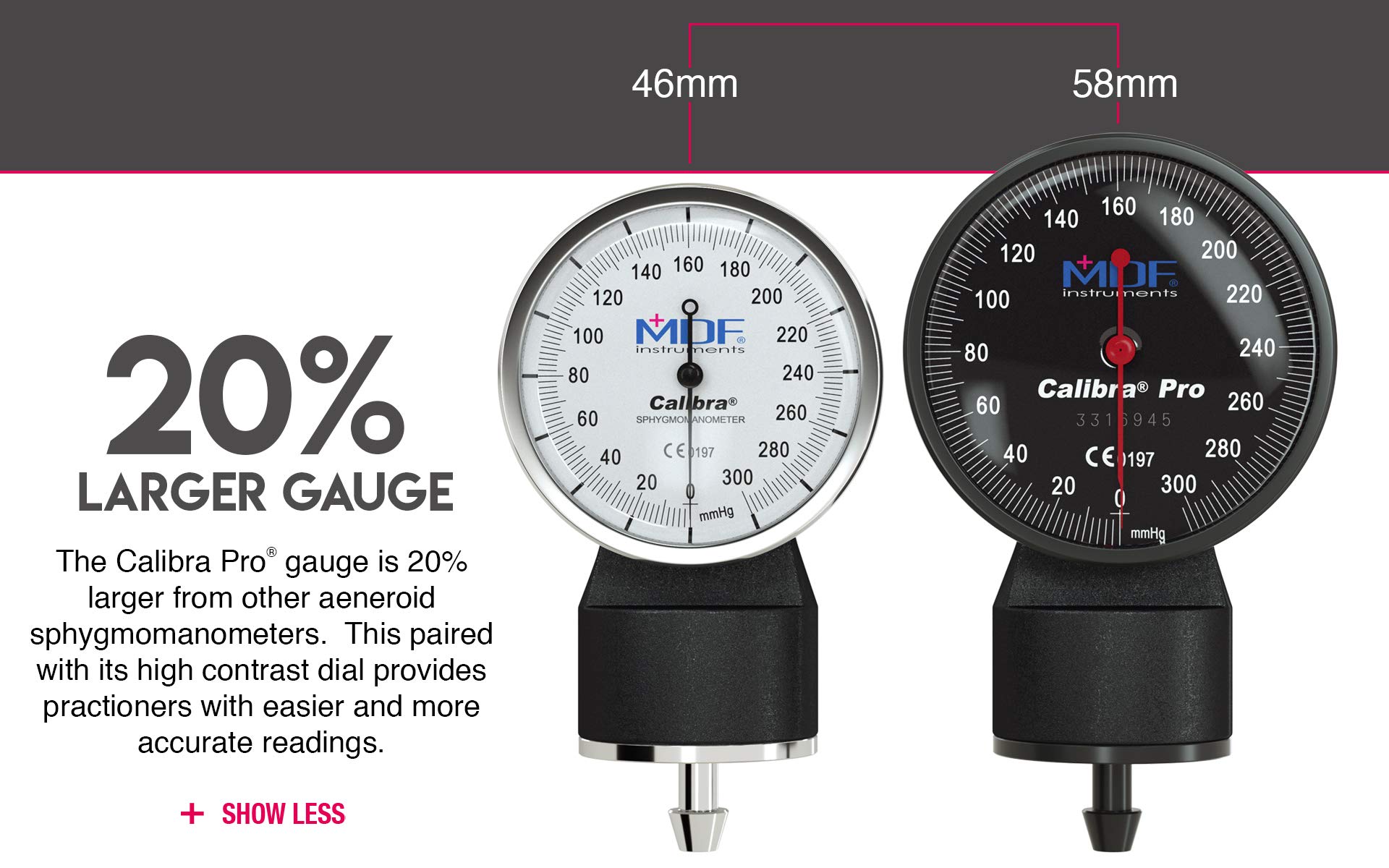 MDF Instruments, Extra Large Gauge Calibra Pro Aneroid Sphygmomanometer with Shock Guard & Adult Sized Cuff Included, Lifetime Calibration, Black Dial, Black Cuff, MDF808B11