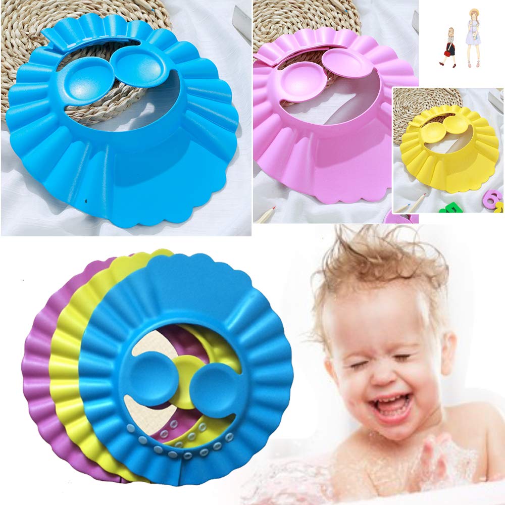 Baby Shower Cap,Kids Shower Cap,Safe Shampoo Shower Bathing Protection,Baby Bath Accessories Bath Visor,Adjustable Visor Hat,for Toddler, Baby, Kids, Children 3 Pcs