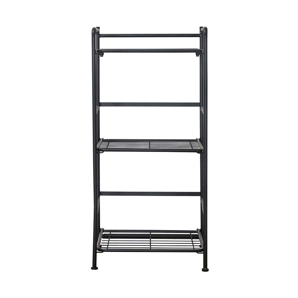 Flipshelf Folding Metal Bookcase-Small Space Solution-No Assembly-Home, Kitchen, Bathroom and Office Black, 3 Shelves, Narrow
