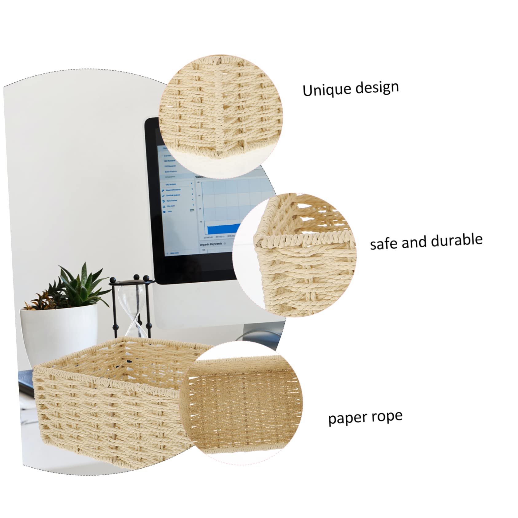 Ciieeo 2pcs Storage Box Toy Storage Basket Square Baskets for Storage Woven Laundry Basket Square Laundry Basket Clothes Bins Storage for Closet Toilet Key Small Basket Wicker Paper Rope