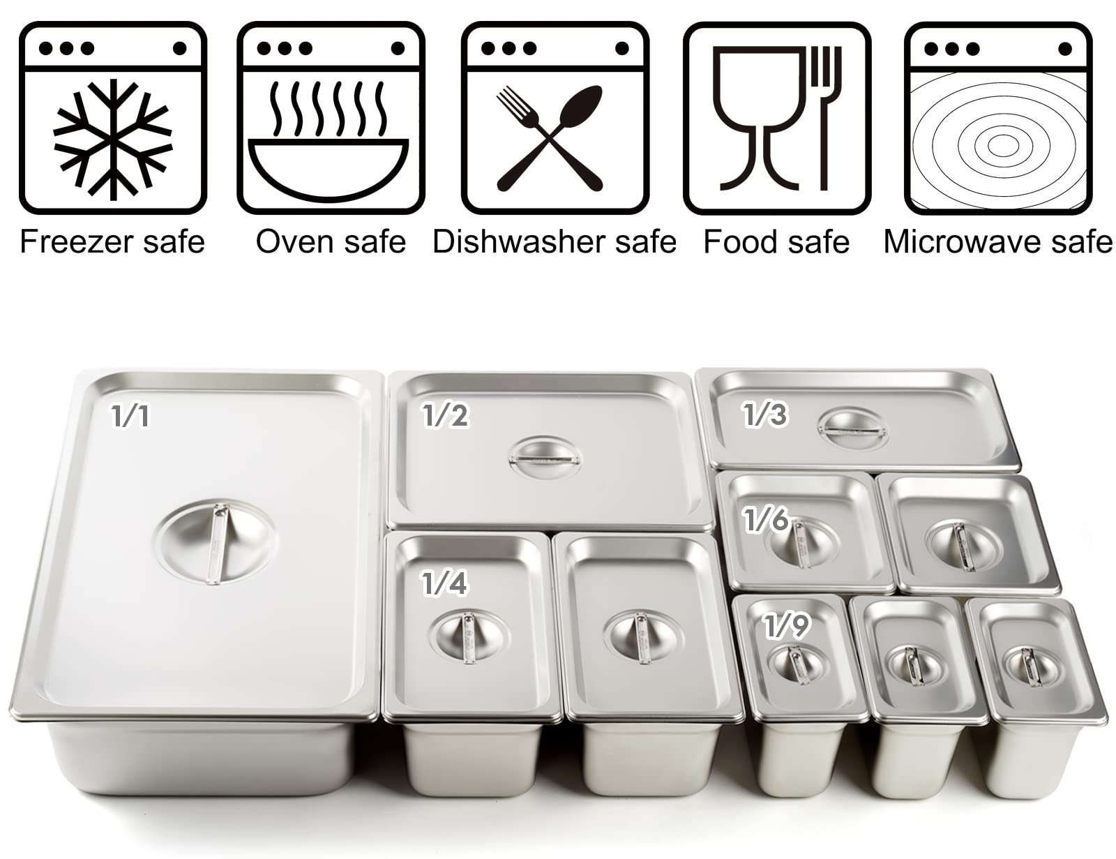 CURTA Full Size Hotel Pan Cover,18-8 Stainless Steel Solid Steam Table Catering Food Pan Lid with Handle