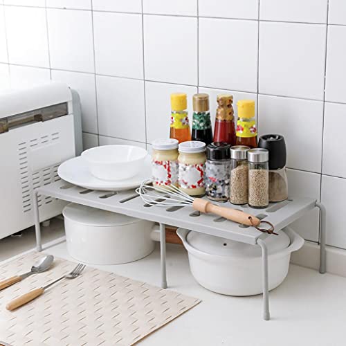 Generic Expandable Storage Rack Scalable Design Shelf Multifunctional for Cabinet Kitchenware, Gray