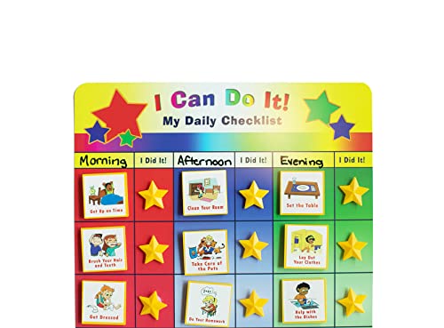Kenson Kids "I Can Do It My Daily Checklist Incentive Chart- (35 Tasks 5 Blank Tasks) Visual Daily Magnetic Responsibility and Chore Star Chart for Ages 3-10- Daily Planner for Kids 11x 15.5 inch
