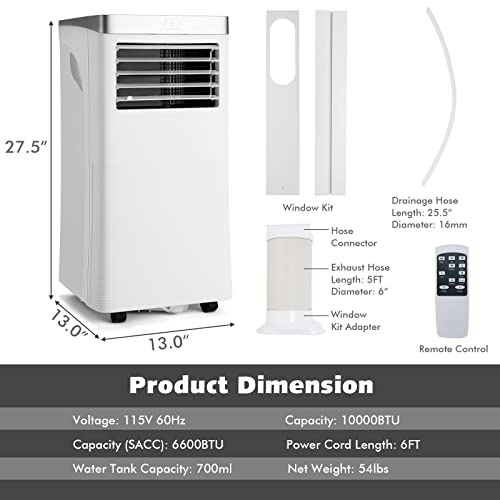GOFLAME Portable Air Conditioner 10000BTU, 3-IN-1 Air Cooler & Dehumidifier with Remote Control, Sleep Mode, 2 Wind Speeds and 24H Timer Function, Air Cooling Fan with Window Kit for Home Office, White