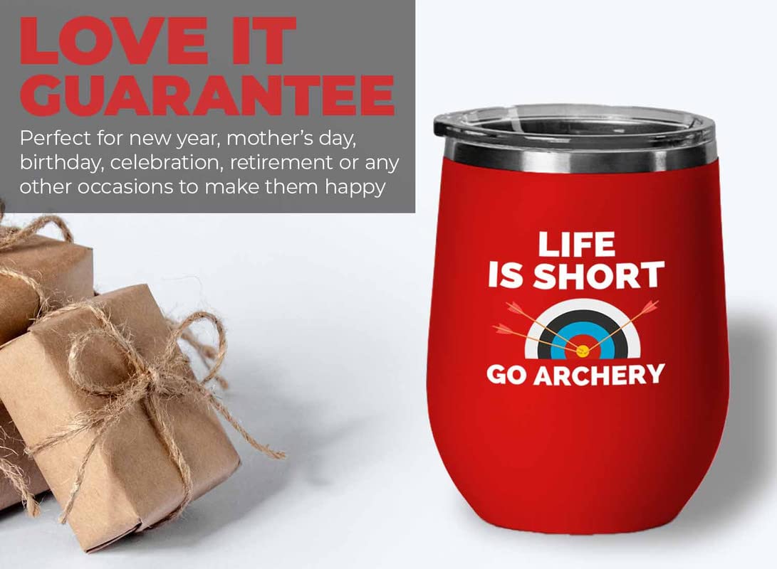 Archery Red Wine Tumbler 12oz - is short go archery - Archery Trainer Bowfishing Deer Shooting Target Shot