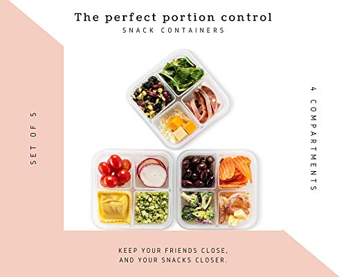 Komax Biokips Snack Containers – Bento Box Meal Prep Container Set w/4 Compartments – Portion Control Lunch Containers – BPA-Free Airtight Food Storage Containers (3 Pcs)