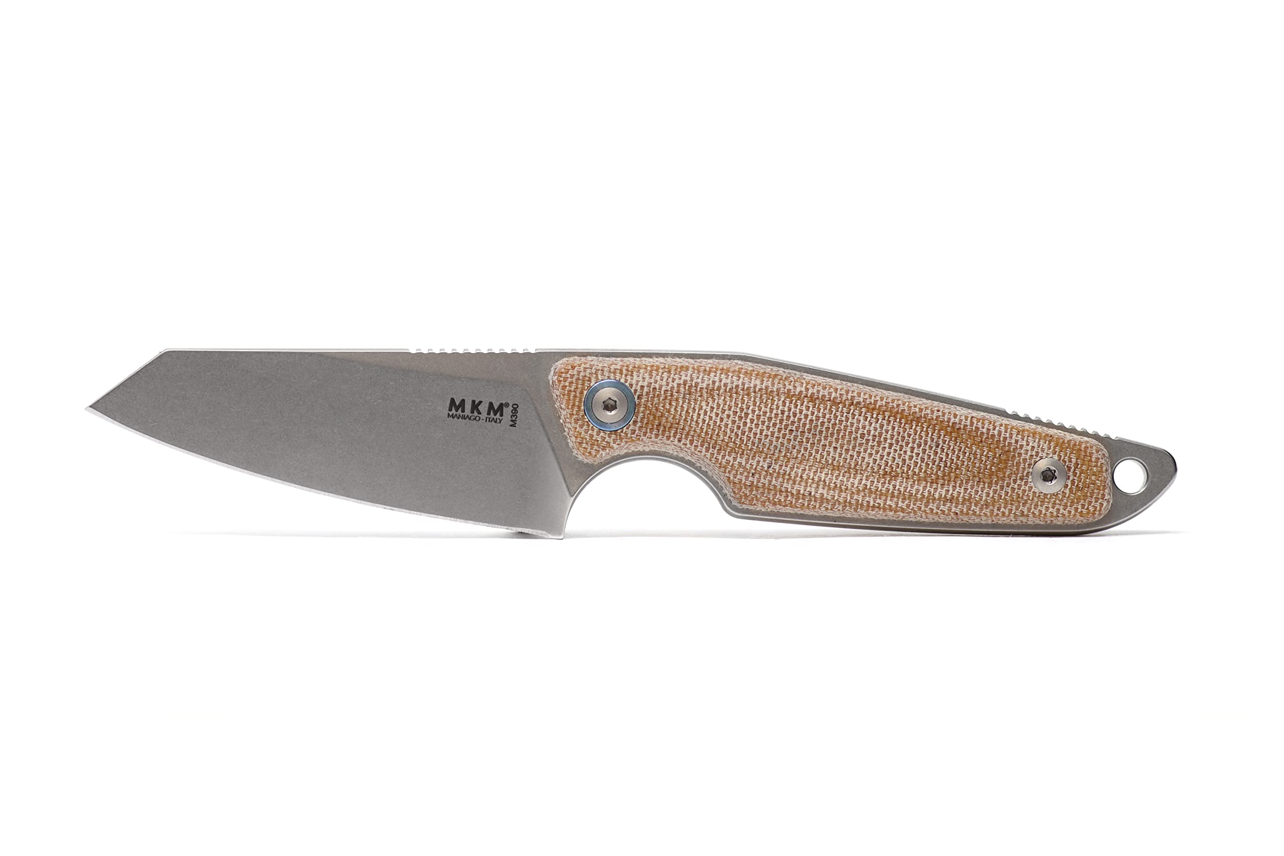 MKM Maniago Knife Makers MAKRO 2 Sheepsfoot Fixed Blade Knife and EDC Tool - M390 Super Steel, Full Tang, Designed by Jesper Voxnaes, Made in Italy, Includes Leather Sheath (Natural Micarta)