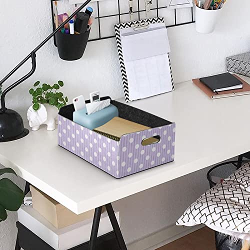 CaTaKu Foldable Storage Basket Purple Polka Dots Collapsible Felt Storage Bins with Handle Drawer Organizer Bin Cube Shelf Box for Organizing Closet Clothes Office Books Bedroom