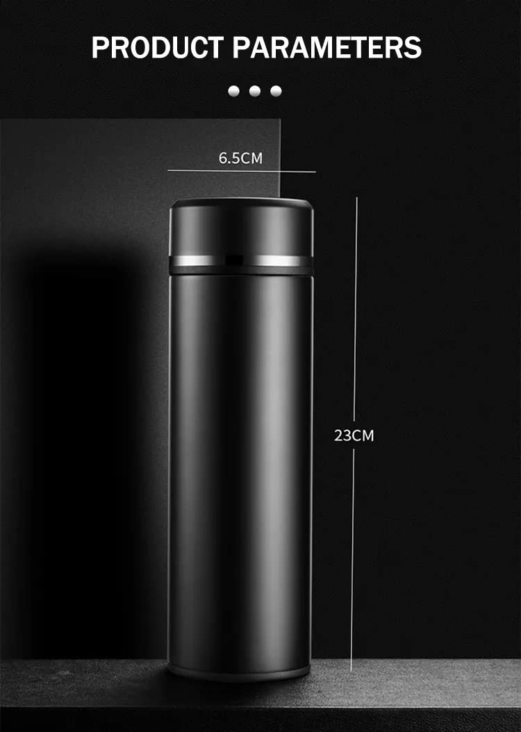 BestJenara Insulated Water Bottle with LED Display Coffee Vacuum Thermos Bottle Keep Drinks Hot or Cold for Travel School Office (Black, 17 fl oz)