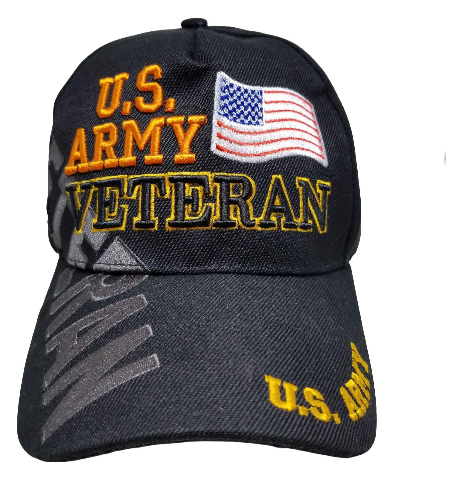 Army Black Baseball Cap US Veteran V American Flag USA Hat United States (Army Veteran Cap Black Side Shadow)