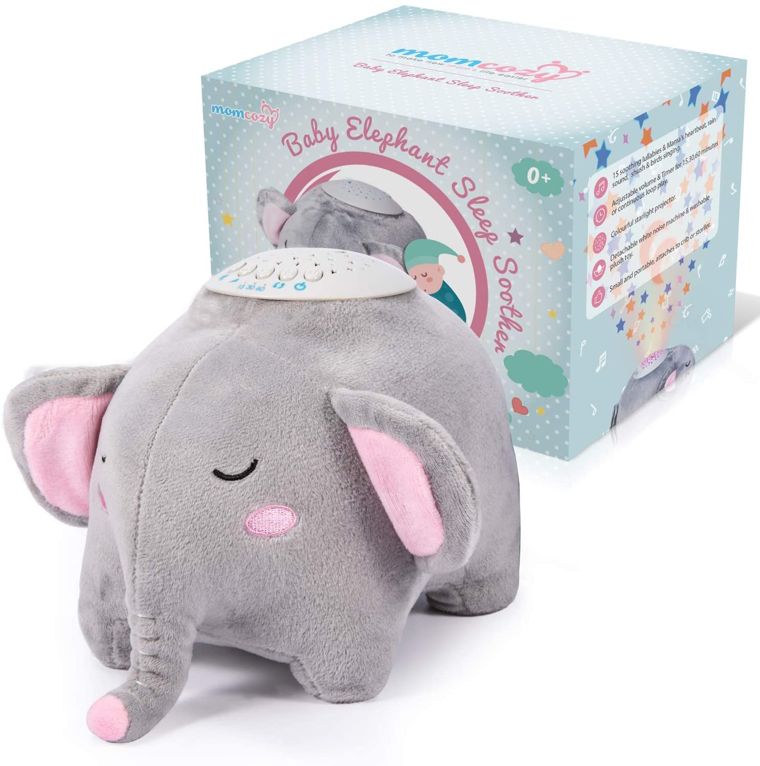 Baby Sleep Soothers, Momcozy Baby White Noise Machine, Auto-Off Timer and Volume Control Night Light Soother, 15 Lullabies Sound Machine for Newborns and Up, Elephant