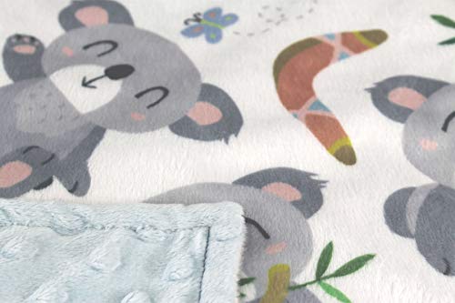 Baby Car Seat Canopy Cover - Baby Koala Bears & Butterflies with Light Blue Minky Dot