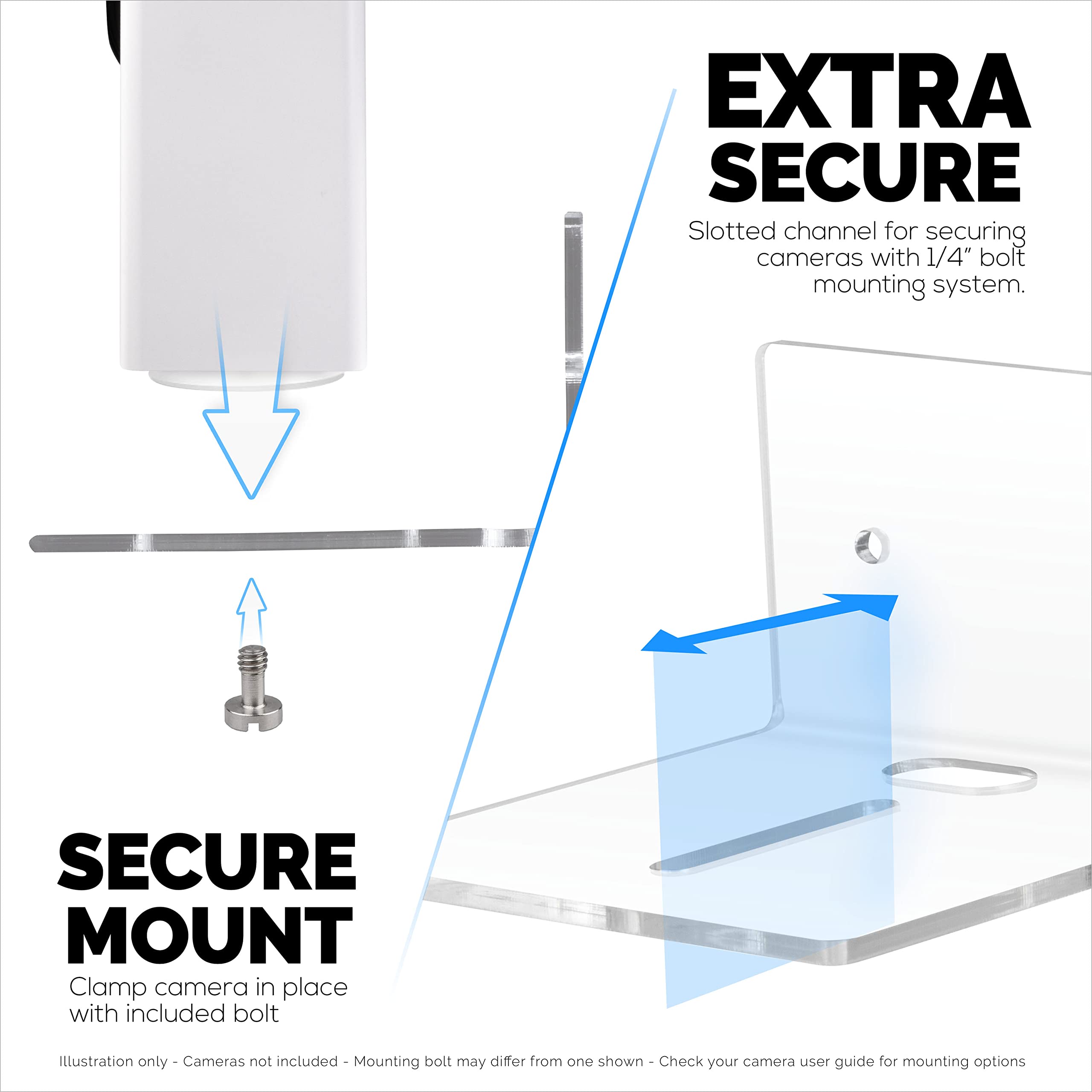BRAINWAVZ 2Pack Adhesive 4" Small Baby Monitor Wall Mount Shelf, Also for Speaker, Security Camera, Decor, Universal Holder Shelves, Adhesive & Screw-in (Clear)