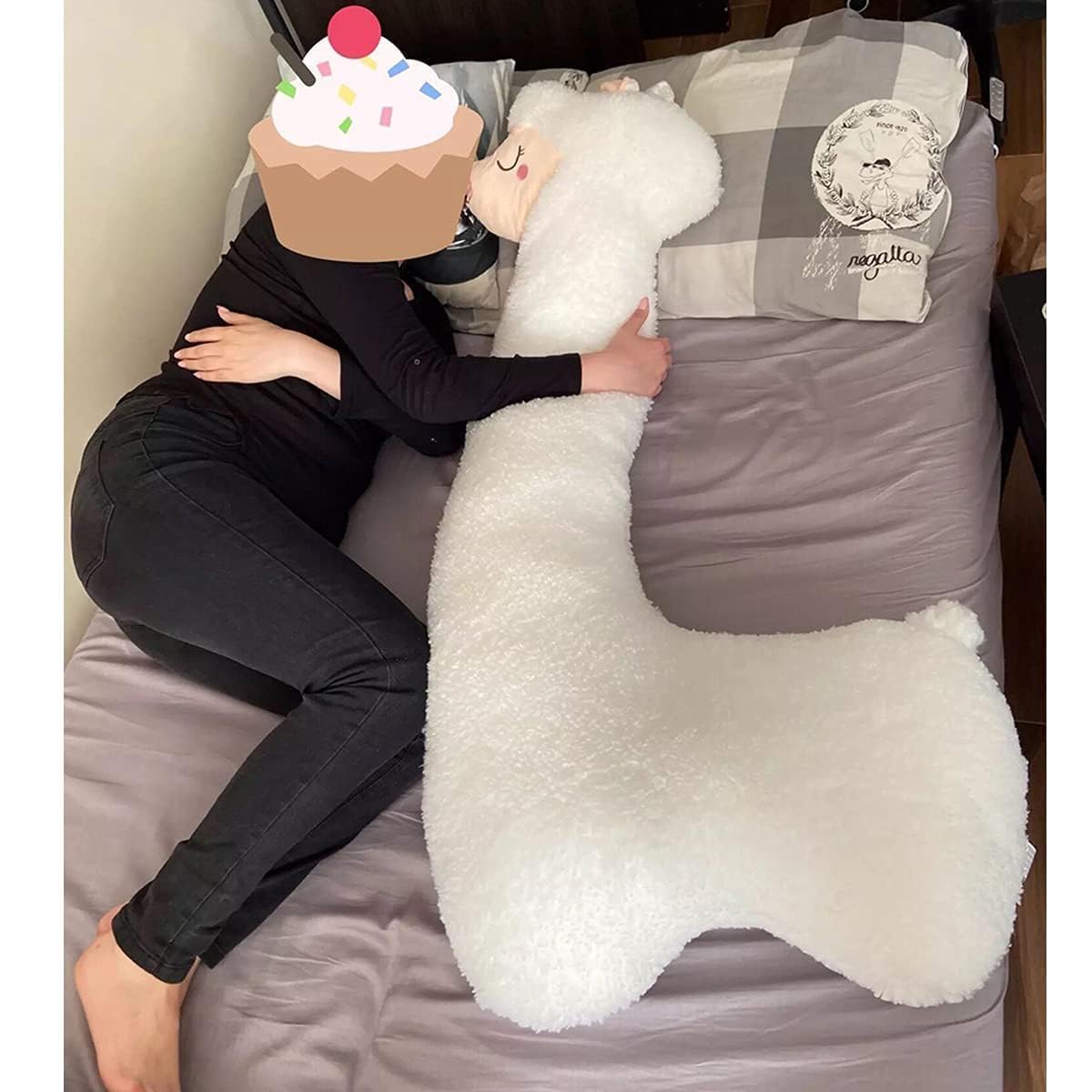 Hofun4U Llama Plush Pillow, 39 Inch Alpaca Plush Long Body Pillow, Alpaca Stuffed Animal, Christmas Holiday Birthday Gift (White)
