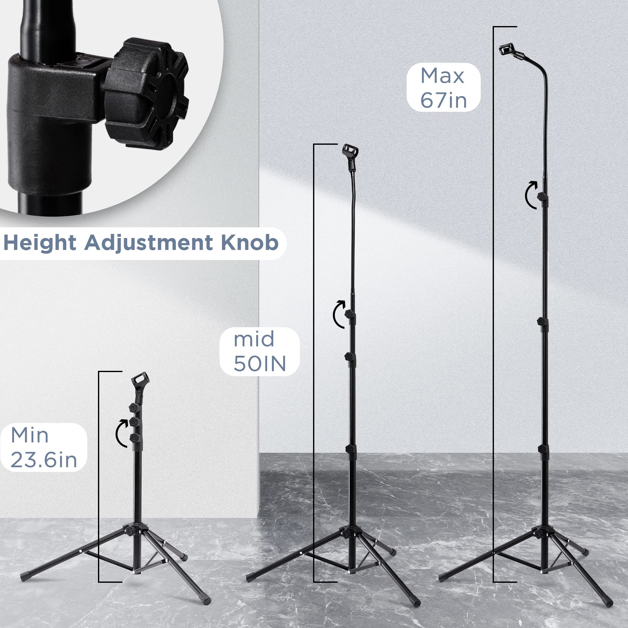Bietrun Wireless Microphone and Mic Stand, for Karaoke Machine, Singing, Amp, PA Speaker