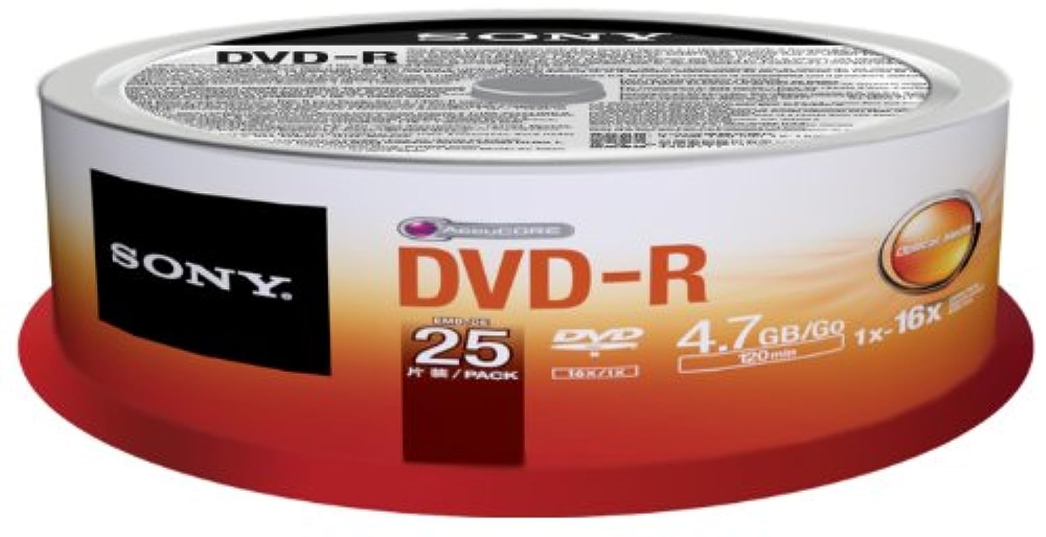 Sony 25DMR47SP 16x DVD-R 4.7GB Recordable DVD Media - 25 Pack Spindle