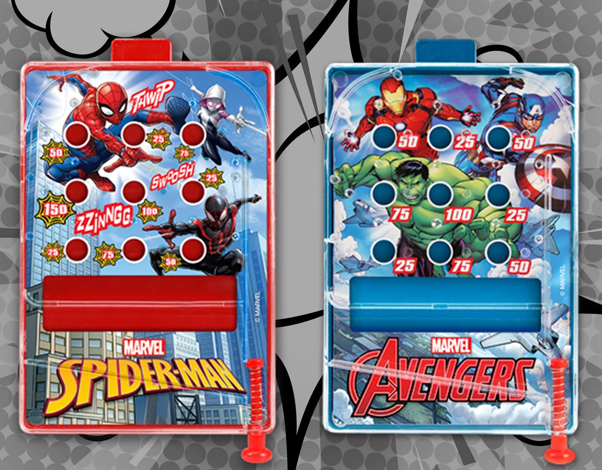 JARU Marvel Avengers & Spiderman Mini Pinball Machine for Kids (2 Toys) Handheld Games & Office Desk Games. Retro Vintage Toys Table Top Arcade Games. AB-6807-2
