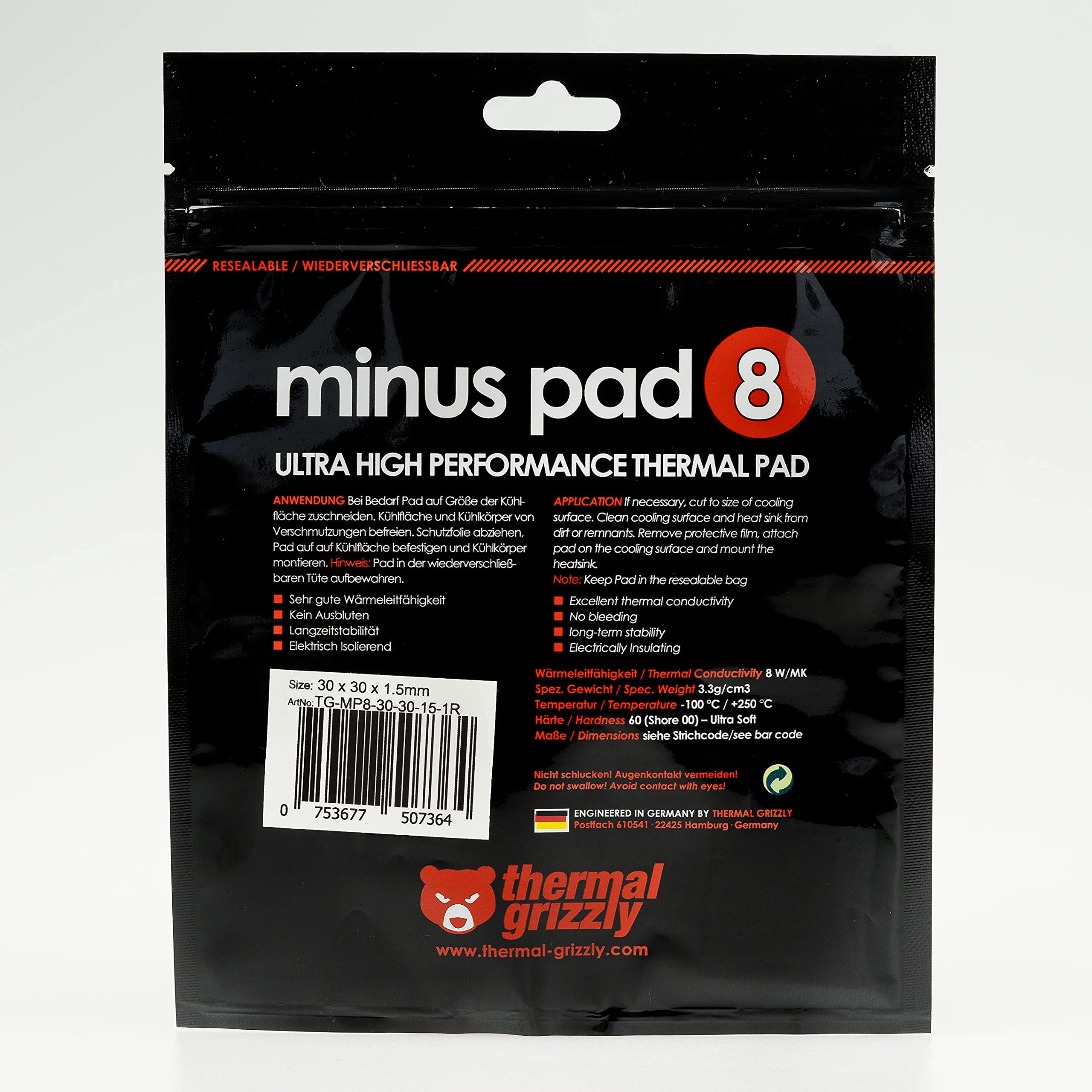 Thermal Grizzly Minus Pad (30 x 30 x 1,5 mm, Minus Pad 8)