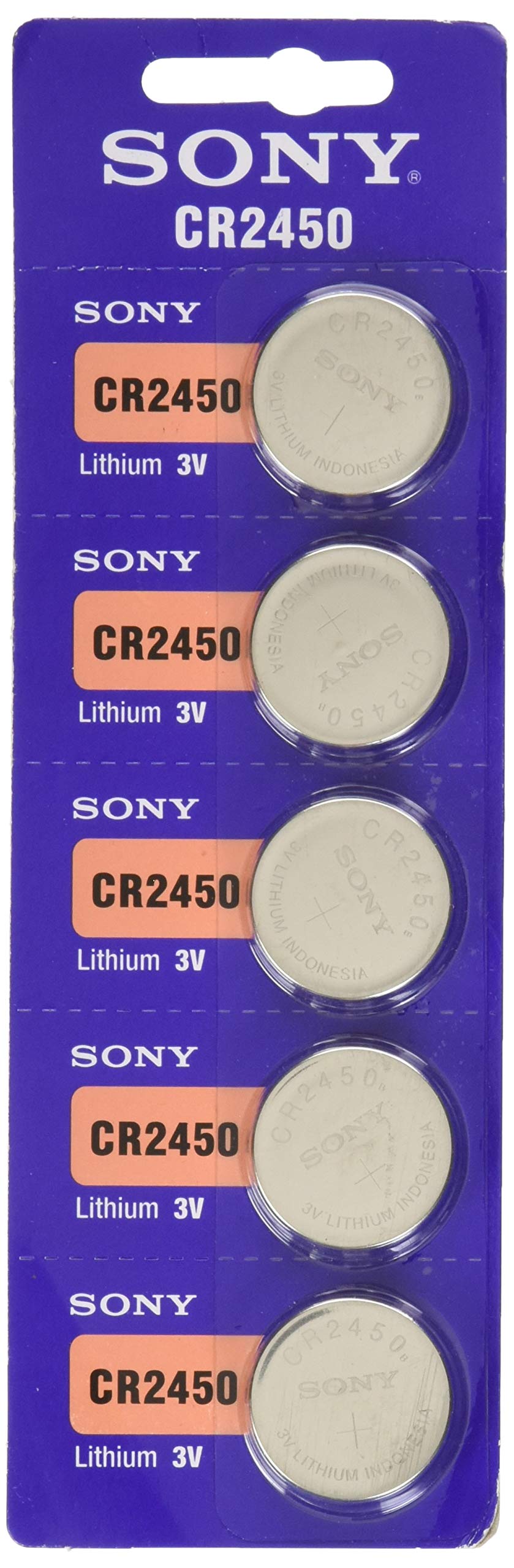 Sony CR2450 3V Lithium Coin Battery Pack Of 5 Batteries