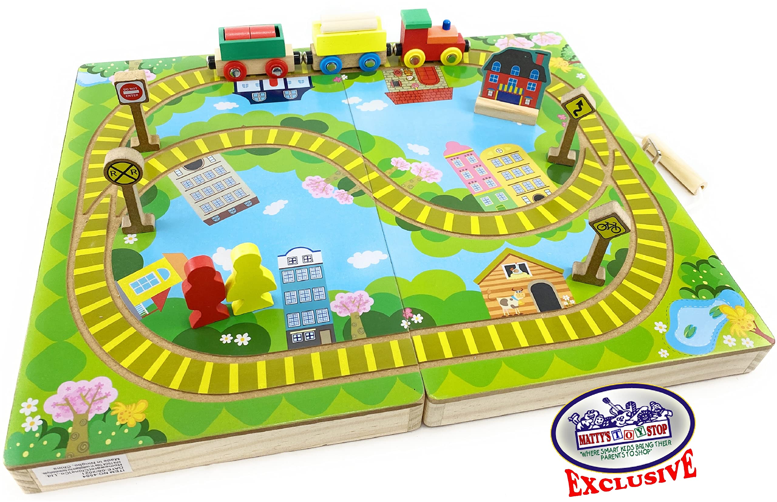 Matty's Toy Stop 16pcs Wood Train Set in Play and Carry Case