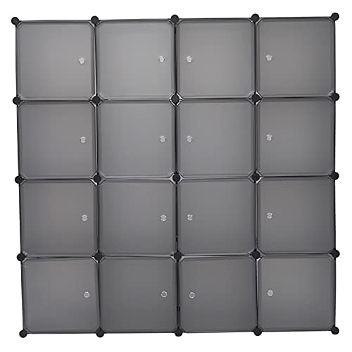 JASOYA modular wardrobe plastic cabinet, 16 cubic wardrobe drawer units, DIY modular wardrobe with doors, can store shoes, books, toys, yarn, gray