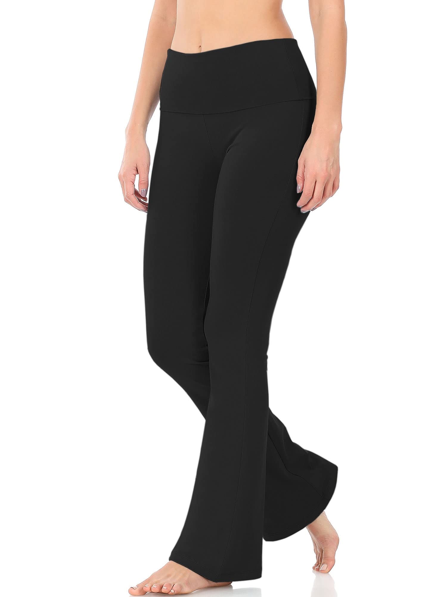 Arctic Sheep Women's Yoga Flare Pants, High Waisted Casual Bootcut Crossover Leggings, Black, Large