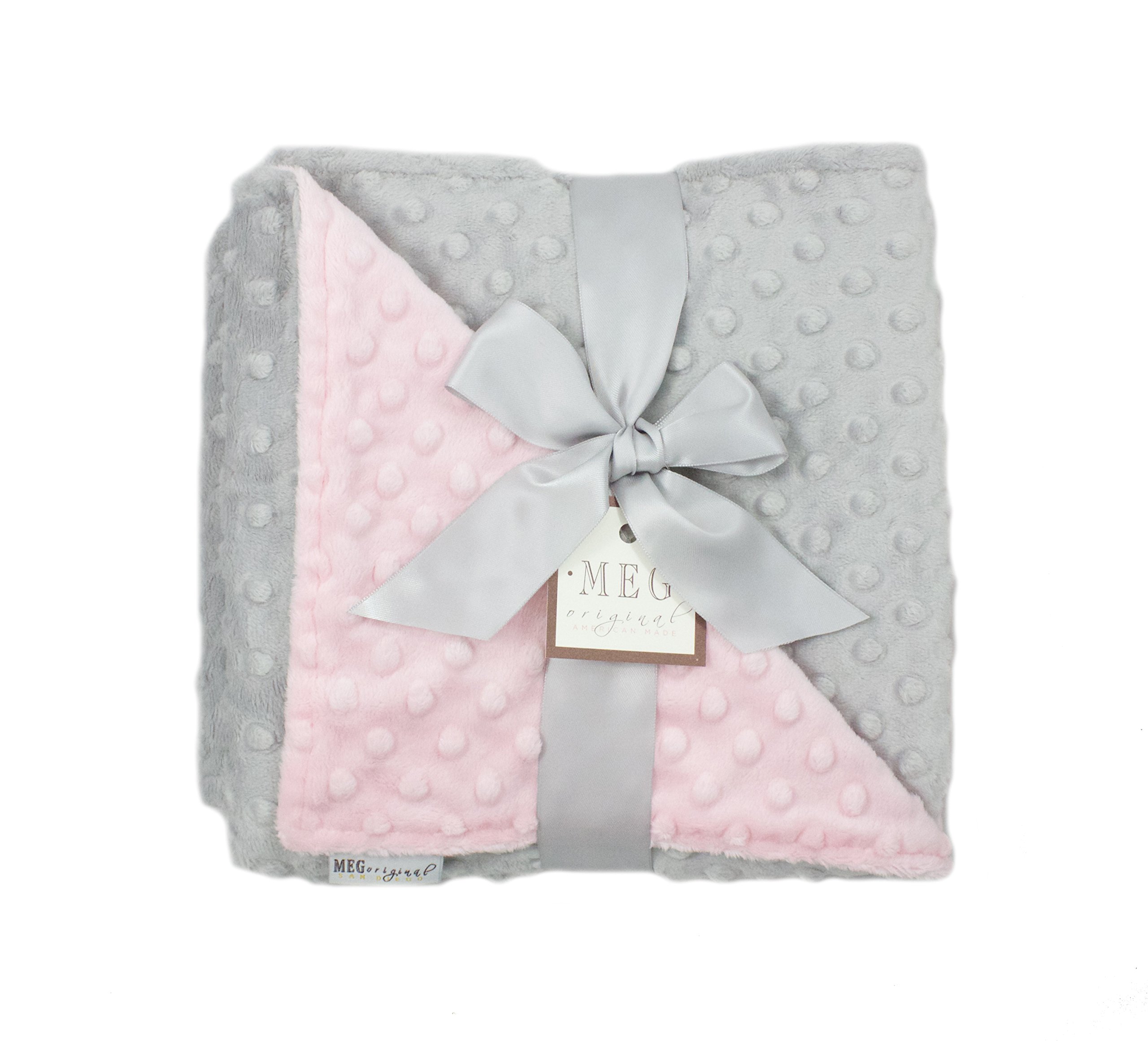 MEG ORIGINAL Minky Dot Baby Girl Blanket, Pink and Gray, 384